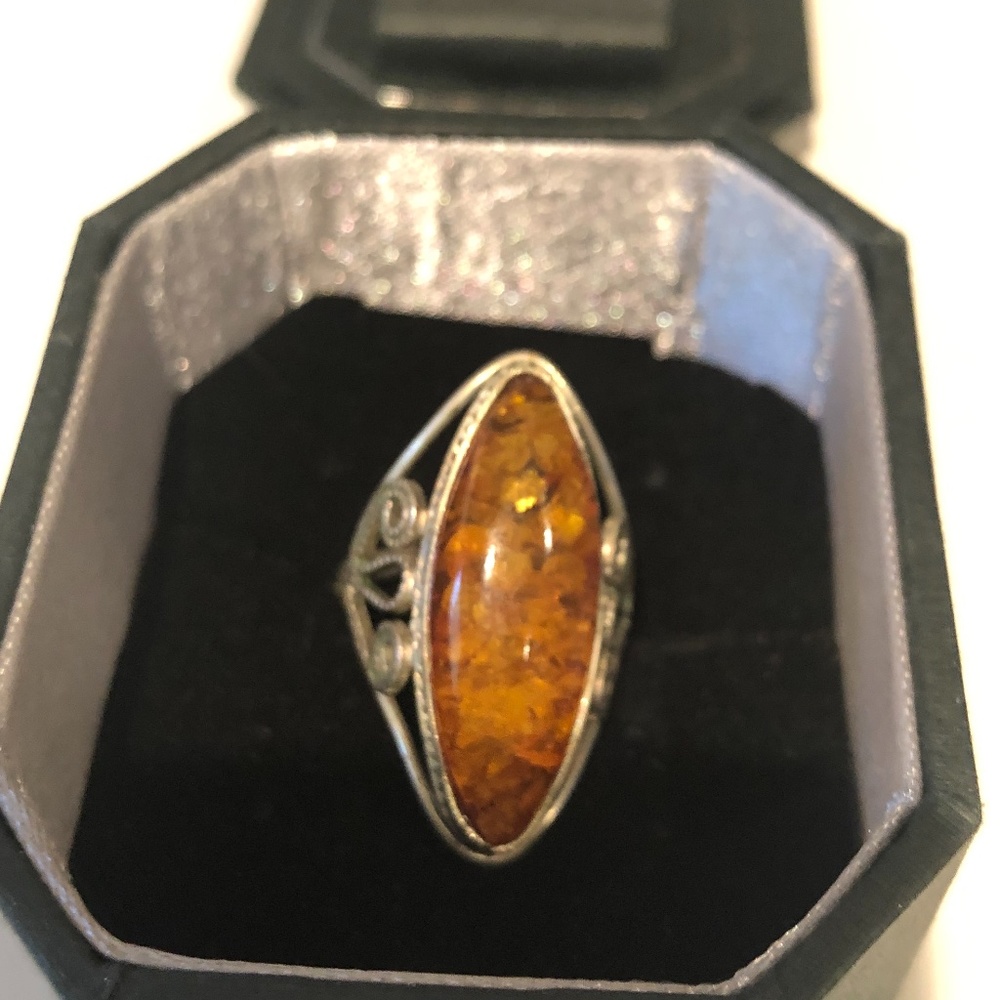 Antique Vintage Artisan Crafted Amber Ring In Sterlin… - Gem